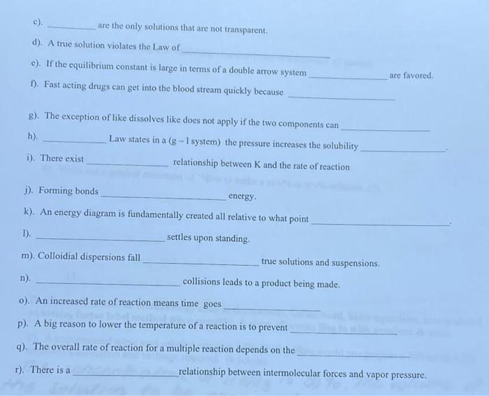 Solved Fill in the blanks a). A solution can have solvent b. | Chegg.com