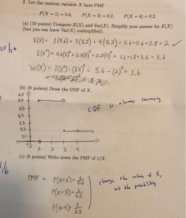 Solved 2. Let the random variable X have PMF | Chegg.com