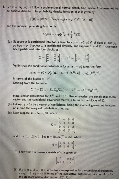 1 Let X∼np μ Σ Follow A P Dimensional Normal