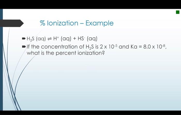 Solved \% Ionization - Example H2 S(aq)⇌H+(aq)+HS(aq) If the | Chegg.com