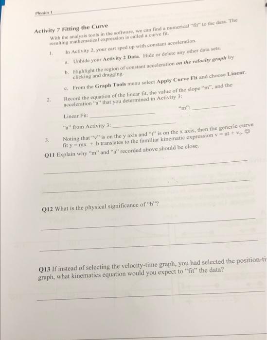 Solved Activity 7 fitting the Curve With the analysis tools | Chegg.com