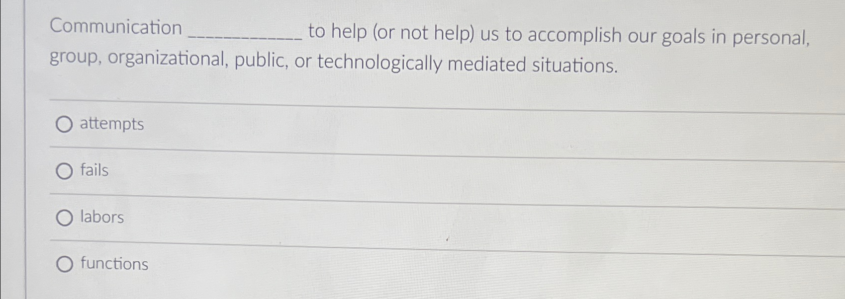 Solved Communication to help (or not help) ﻿us to accomplish | Chegg.com