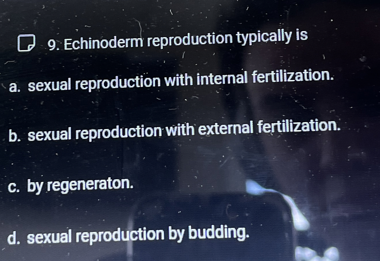 Solved Echinoderm reproduction typically isa. ﻿sexual | Chegg.com