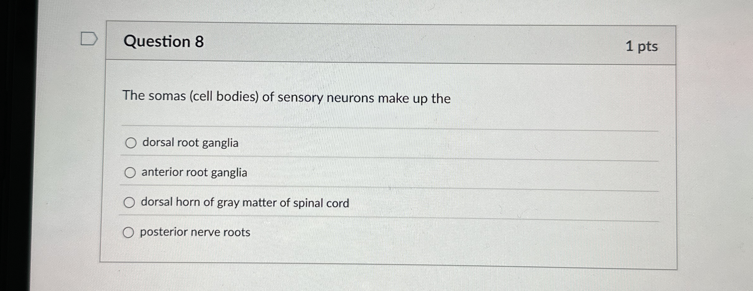 Solved Question 81 ﻿ptsThe somas (cell bodies) ﻿of sensory | Chegg.com
