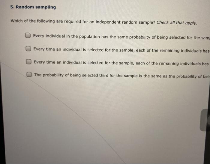 Solved 5. Random sampling Which of the following are | Chegg.com