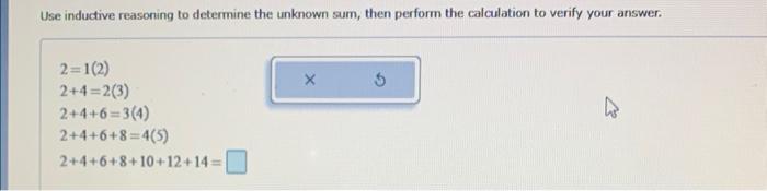 Solved 2=1(2) 2+4=2(3) 2+4+6=3(4) 2+4+6+8=4(5) | Chegg.com