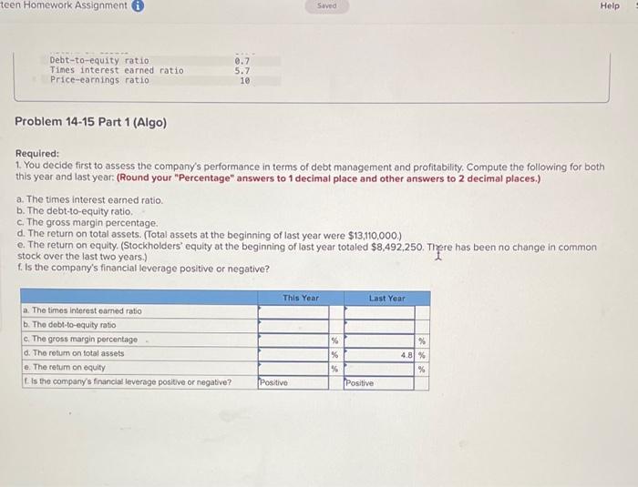 Solved Required information Problem 14-15 (Algo) | Chegg.com