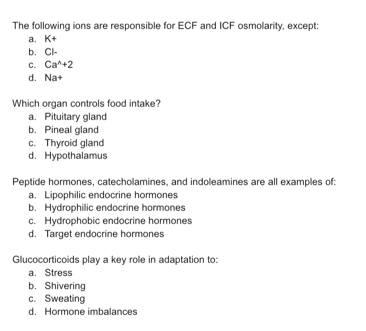 Solved The following ions are responsible for ECF and ICF | Chegg.com