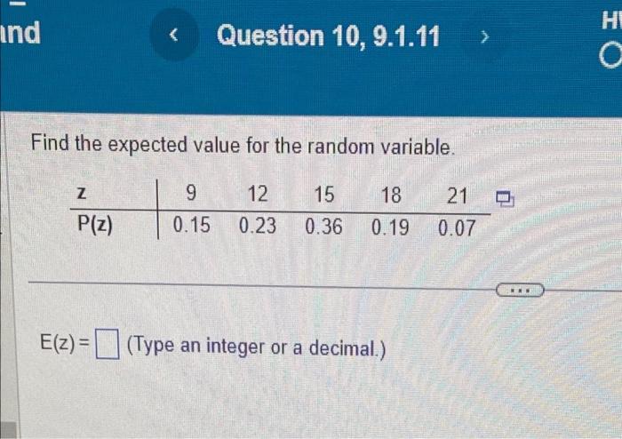 Solved Find the expected value for the random variable. | Chegg.com