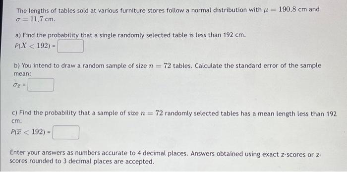 Solved The lengths of tables sold at various furniture | Chegg.com