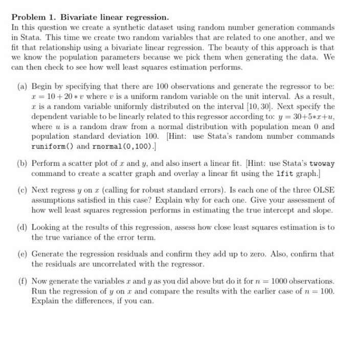 Problem 1. Bivariate linear regression. In this | Chegg.com