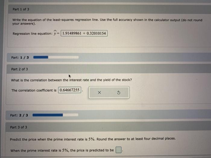 Solved Part 1 of 3 Write the equation of the least-squares | Chegg.com