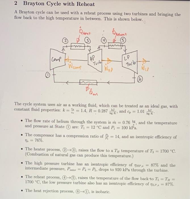 2 Brayton Cycle with Reheat A Brayton cycle can be | Chegg.com