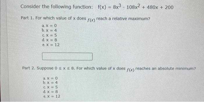 Solved Consider the following function: | Chegg.com