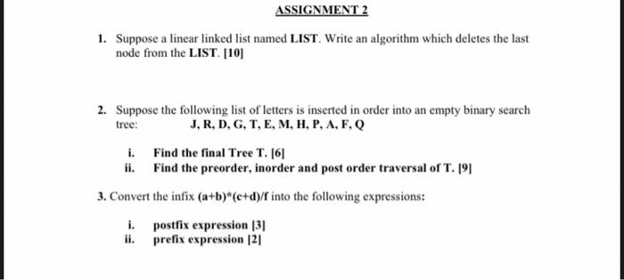 1. Suppose a linear linked list named LIST. Write an | Chegg.com