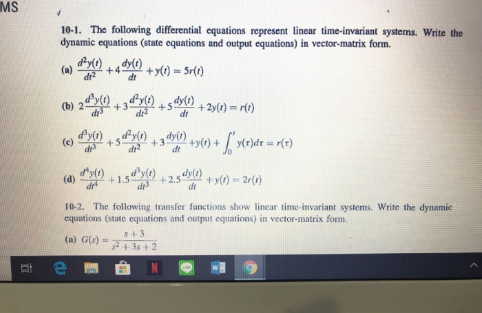 Solved MS 10-1. The following differential equations | Chegg.com