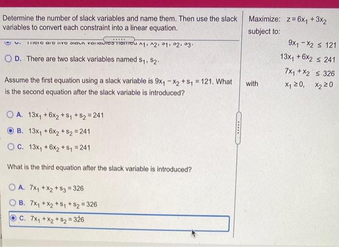 Solved Determine the number of slack variables and name | Chegg.com