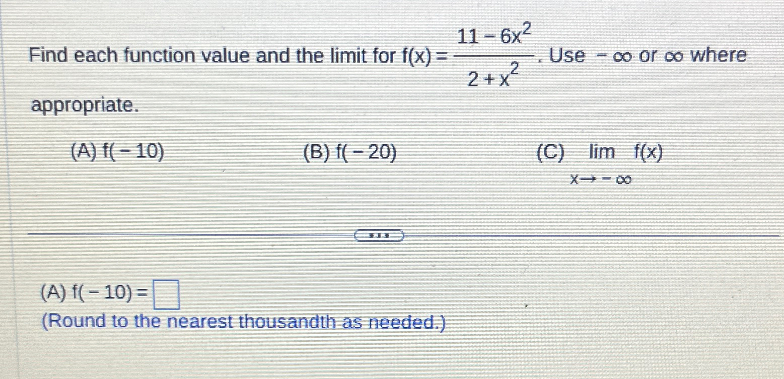Solved Find each function value and the limit for | Chegg.com
