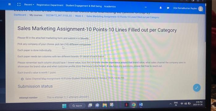 Sales Marketing Assignment-10 Points- 10 Lines Filled | Chegg.com