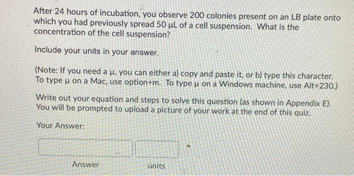 Solved After 24 hours of incubation, you observe 200 | Chegg.com