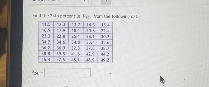 Solved Find the 24th percentile, P24, from the following | Chegg.com