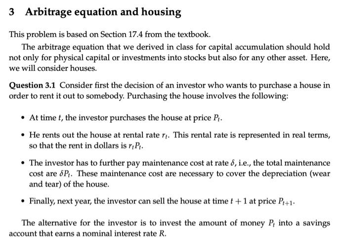 3 Arbitrage equation and housing This problem is | Chegg.com