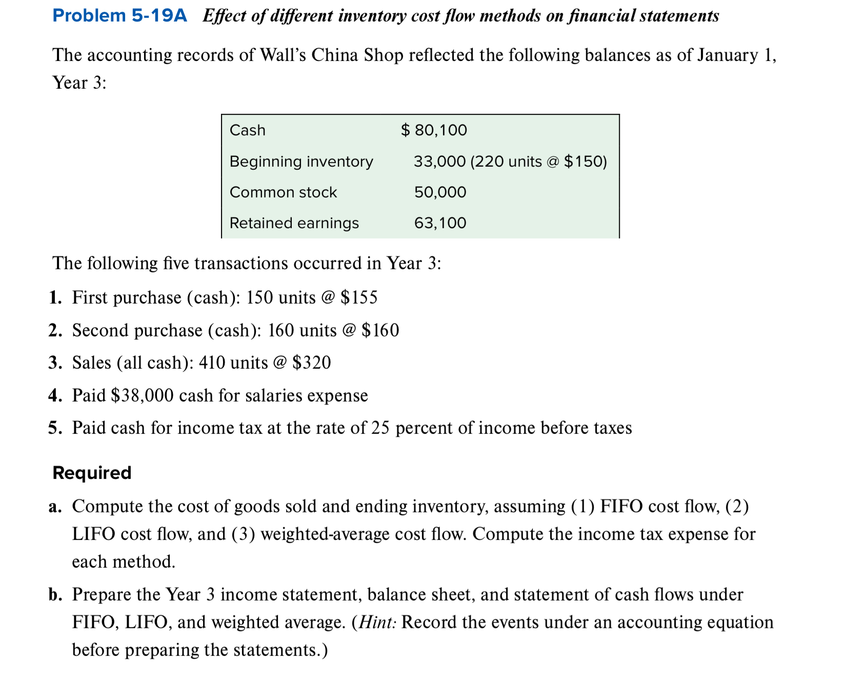 Solved Problem 5-19A Effect of different inventory cost flow | Chegg.com