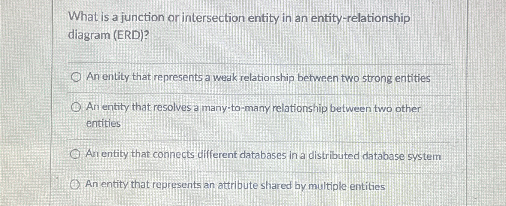 Solved What is a junction or intersection entity in an | Chegg.com