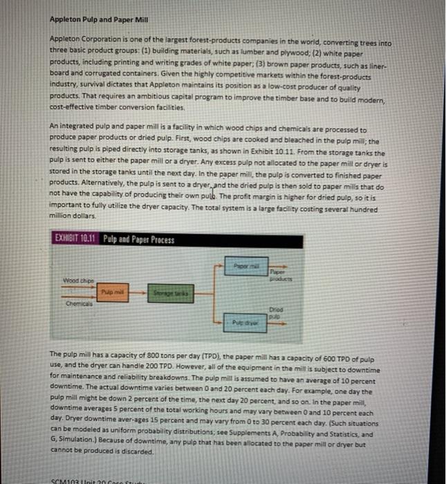 Appleton Pulp and Paper Mill Appleton Corporation is | Chegg.com