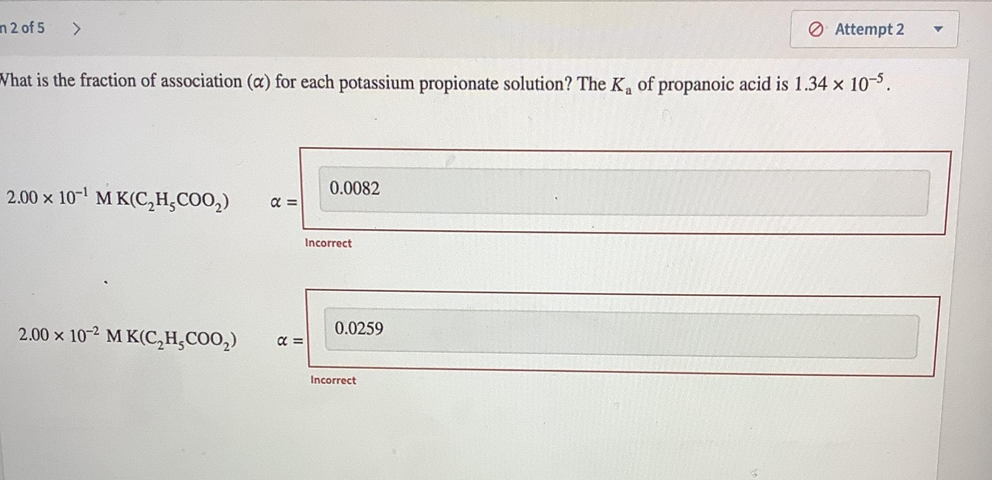 Solved n2 ﻿of 5What is the fraction of association ( α ) | Chegg.com
