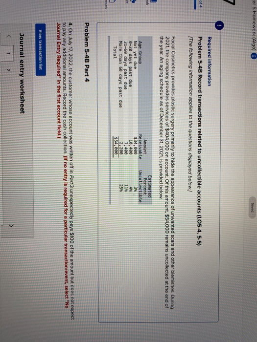 Solved cer 5 Homework (Algo) i Saved of 4 Required | Chegg.com Solved cer 5 Homework (Algo) i Saved of 4 Required | Chegg.com
