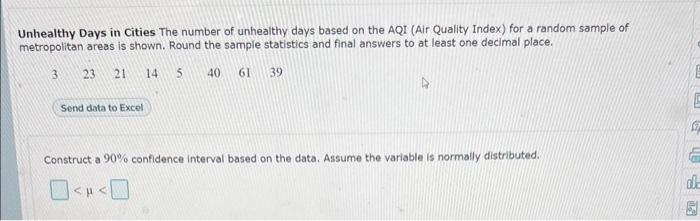 Solved Unhealthy Days in Cities The number of unhealthy days | Chegg.com