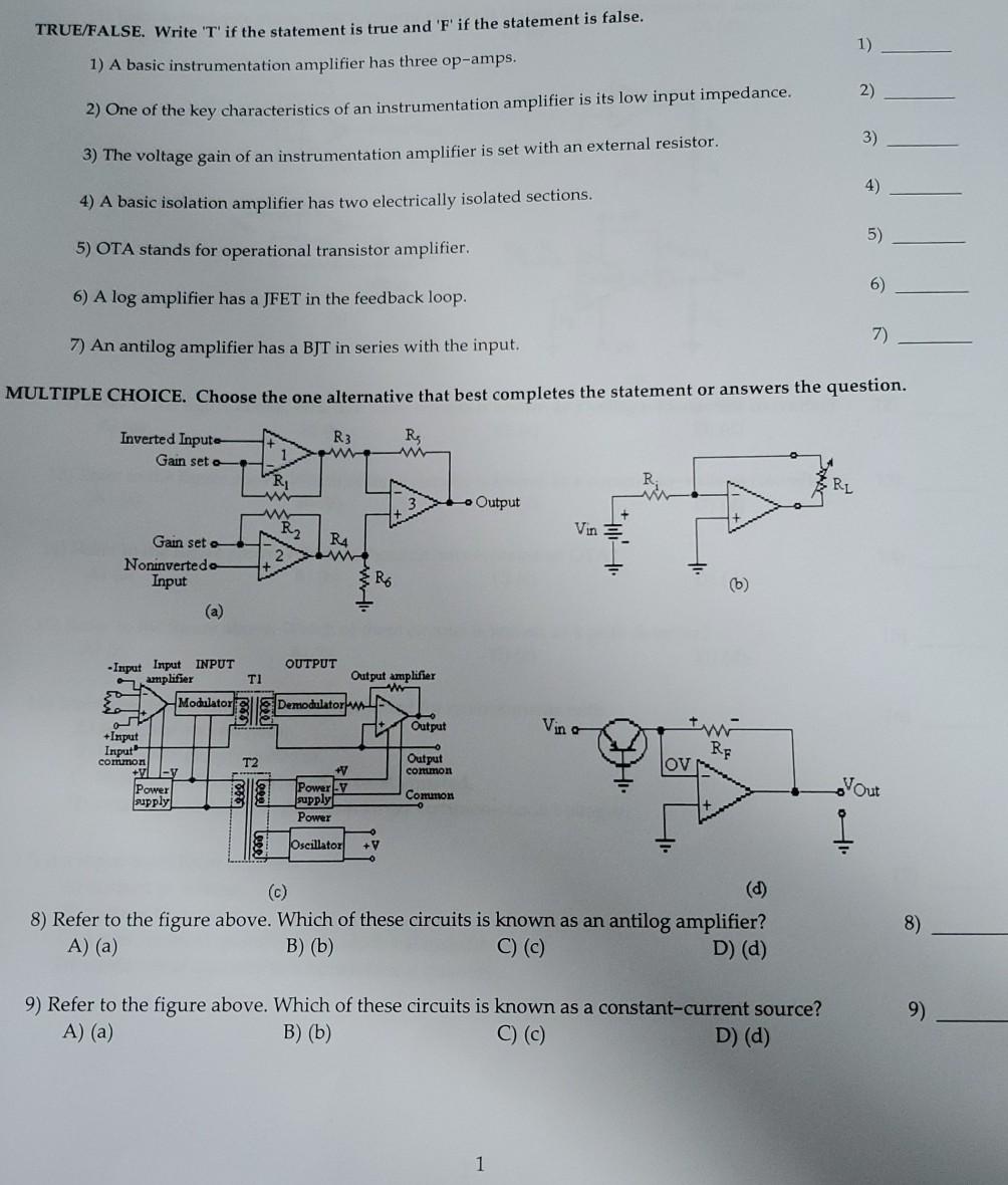 Solved True False Write T If The Statement Is True And