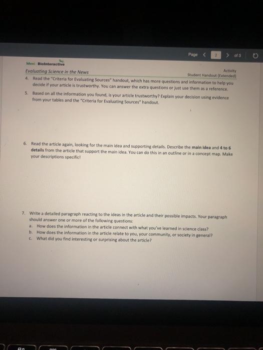 Pages > of 3 hhmi BioInteractive Evaluating Science | Chegg.com
