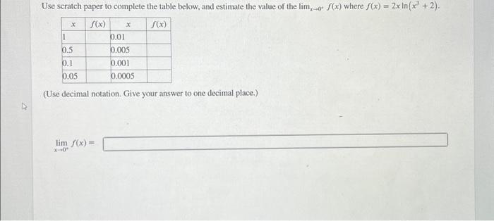 Solved Use scratch paper to complete the table below, and | Chegg.com