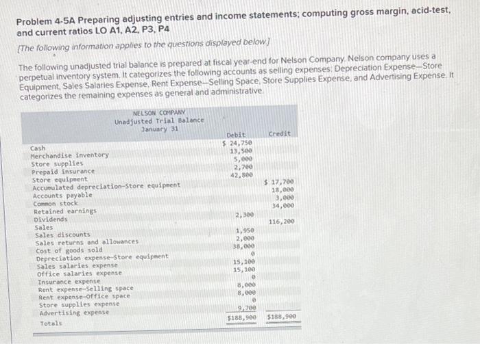 Solved Problem 4.5A Preparing adjusting entries and income | Chegg.com