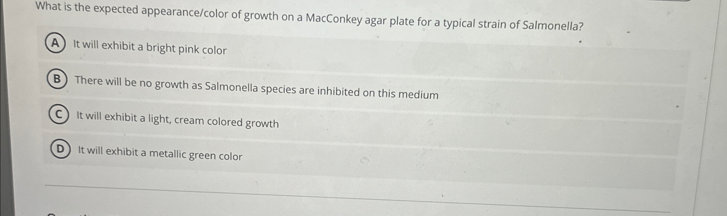 Solved What is the expected appearance/color of growth on a | Chegg.com