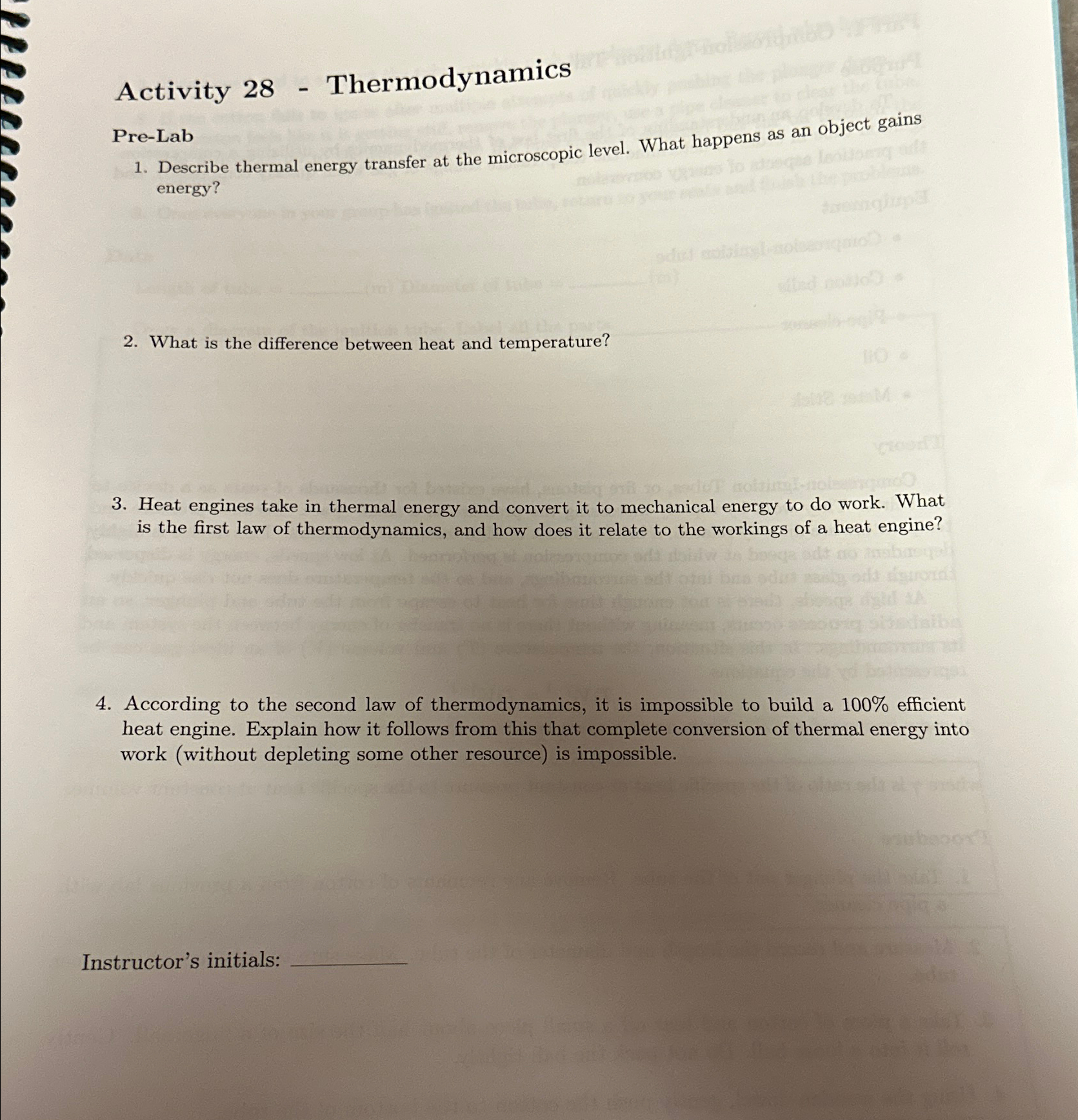 Solved Activity 28 - ﻿ThermodynamicsPre-LabDescribe thermal | Chegg.com