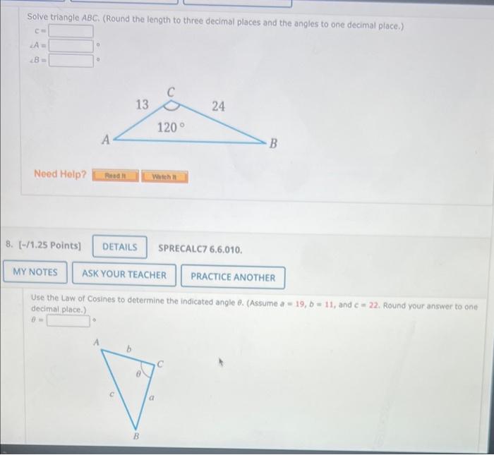 Solved Solve triangle ABC. (Round the length to three | Chegg.com