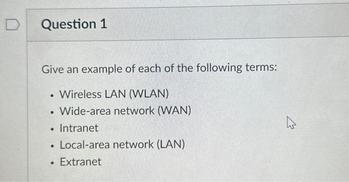 Solved Give an example of each of the following terms: - | Chegg.com