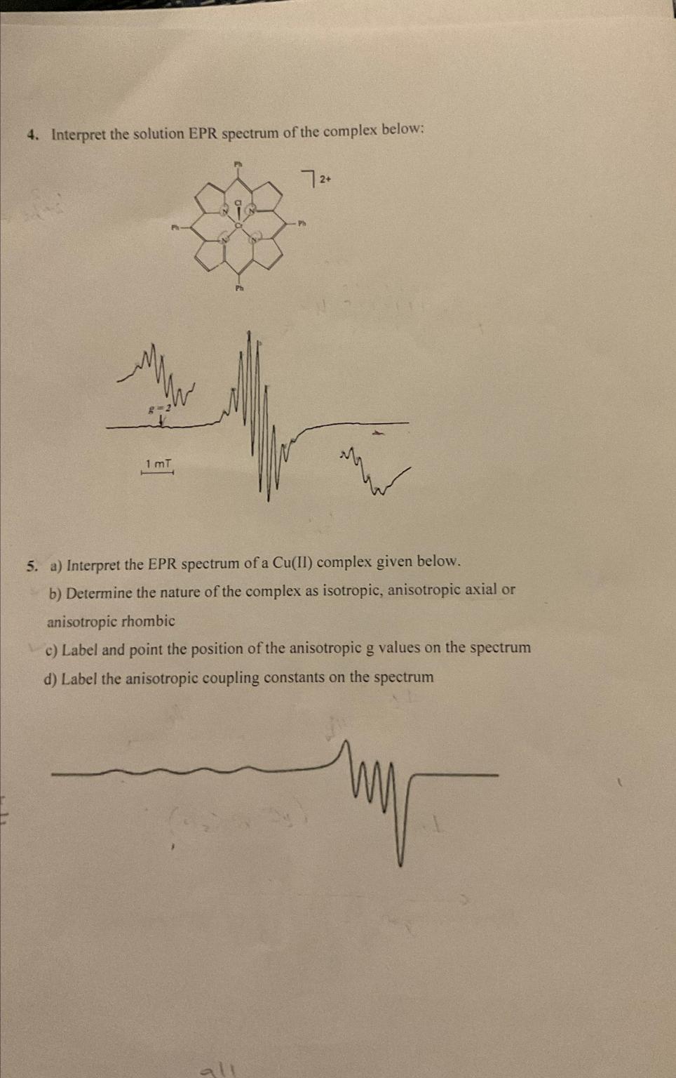 5. ﻿a) ﻿Interpret the EPR spectrum of a Cu (II) | Chegg.com