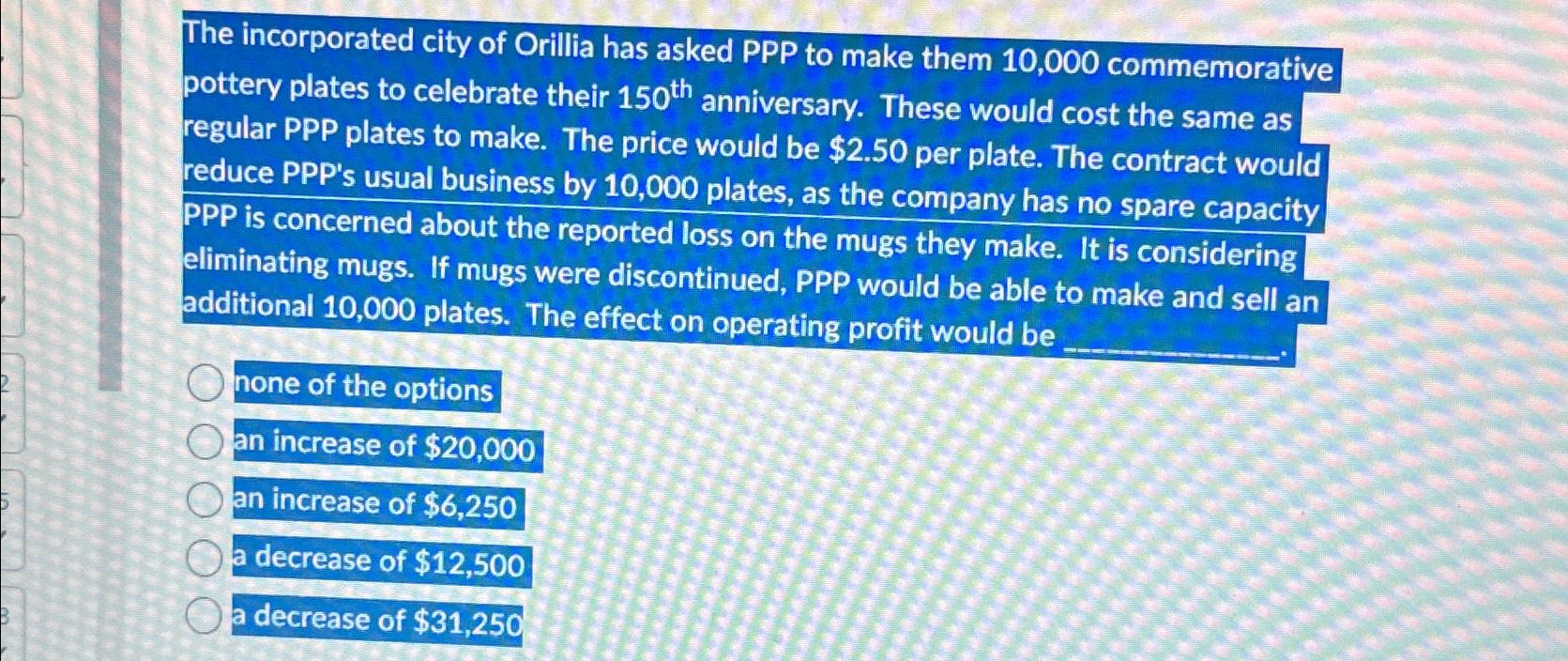 Solved The incorporated city of Orillia has asked PPP to | Chegg.com