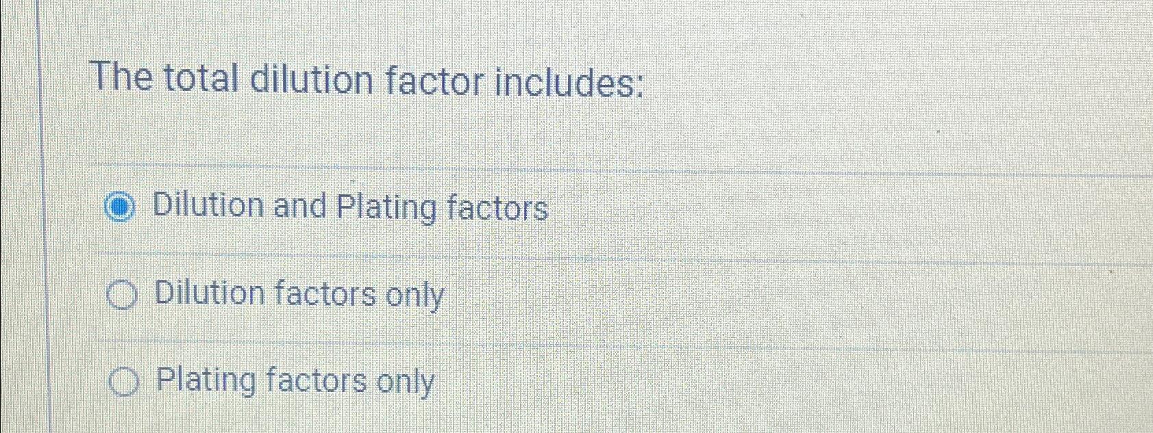Solved The total dilution factor includes:Dilution and | Chegg.com