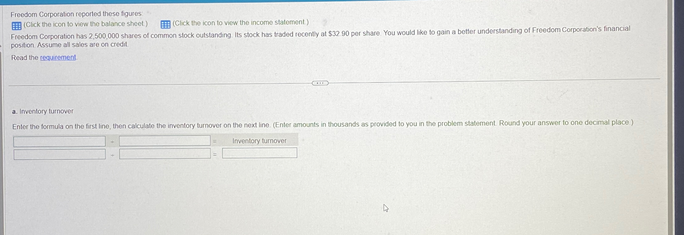 Solved Freedom Corporation reported these figures(Click the | Chegg.com