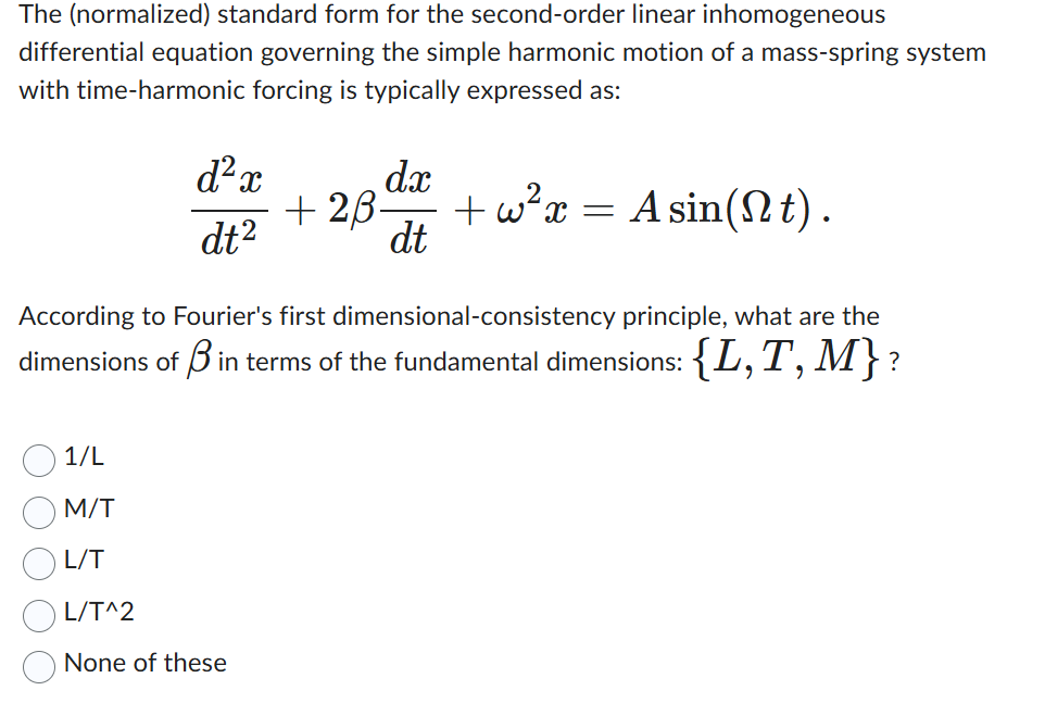Solved The (normalized) ﻿standard form for the second-order | Chegg.com