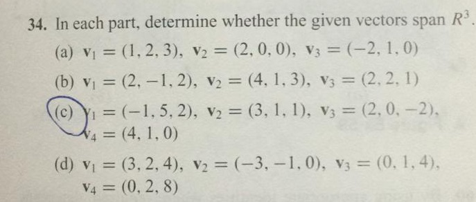 Solved 34. In each part, determine whether the given vectors | Chegg.com