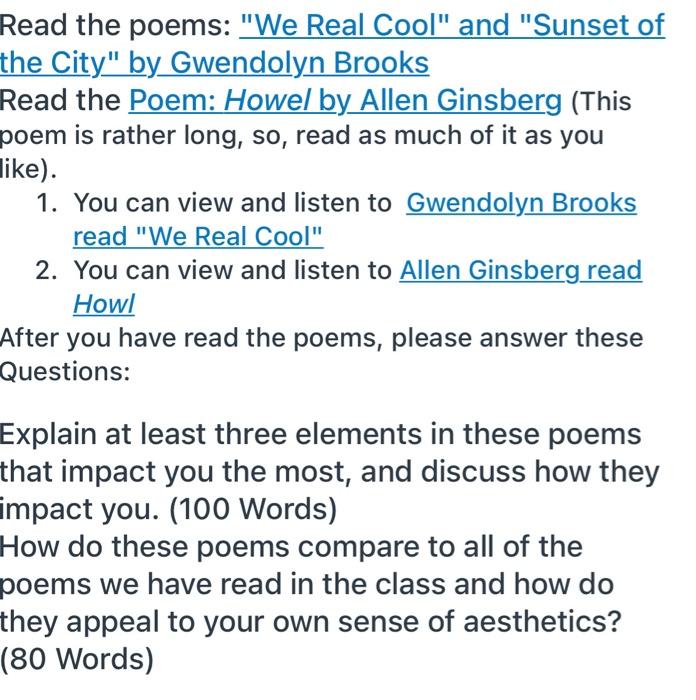 Read the poems: "We Real Cool" and "Sunset of the | Chegg.com