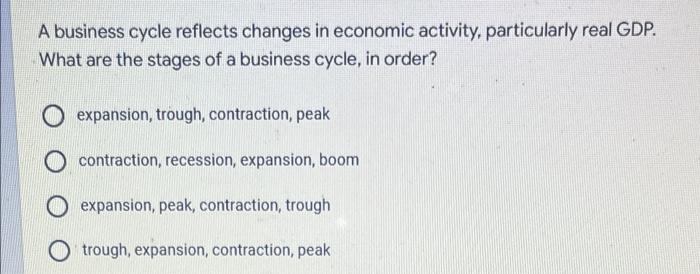 Solved A business cycle reflects changes in economic | Chegg.com