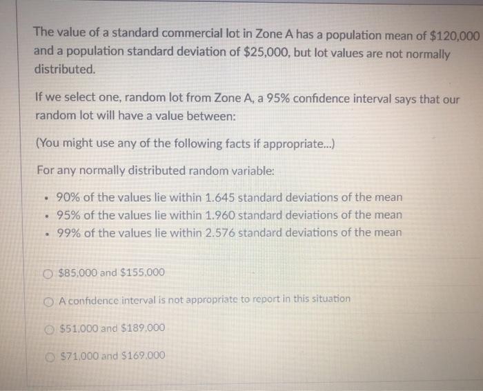 Solved The value of a standard commercial lot in Zone A has | Chegg.com