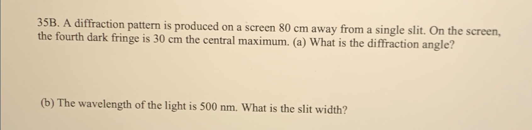 Solved 35B. ﻿A diffraction pattern is produced on a screen | Chegg.com